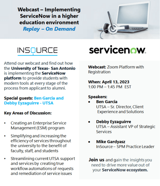 Webcast - Implementing ServiceNow in Higher Education - InSource, Inc.